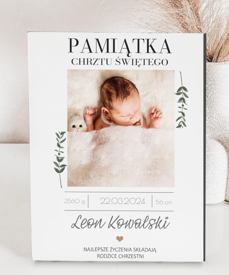 Prezent od Chrzestnych na chrzest - Ramka ze zdjęciem MINIMALISTYCZNA